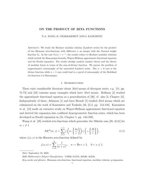 Pdf On The Product Of Zeta Functions