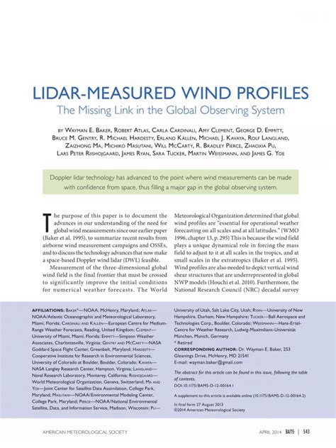 Pdf Lidar Measured Wind Profiles The Missing Link In The Global Observing System Dokumentips