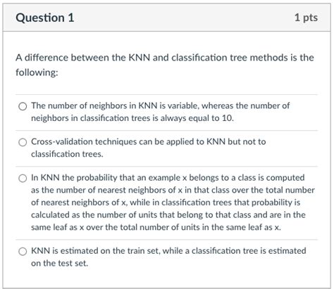 Solved A Difference Between The Knn And Classification Tree