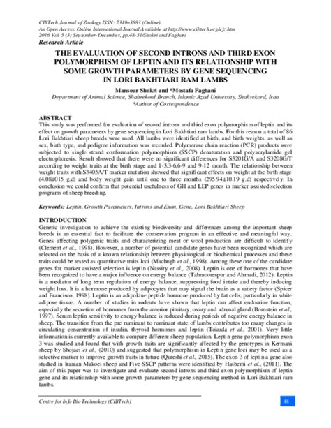 Pdf The Evaluation Of Second Introns And Third Exon Polymorphism Of Leptin And Its