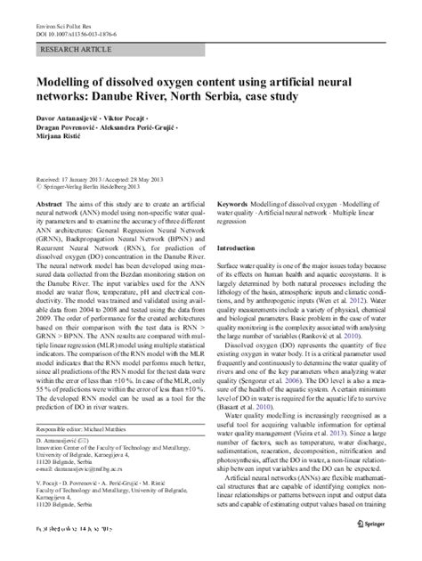 Pdf Modelling Of Dissolved Oxygen Content Using Artificial Neural