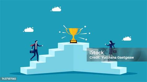 경쟁과 성공을위한 동기 부여 사업가들은 트로피를 놓고 경쟁하는 계단을 걸어 올라갑니다 Championship에 대한 스톡 벡터 아트 및 기타 이미지