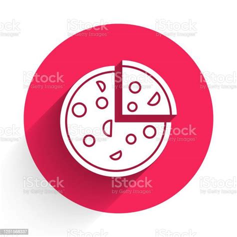 긴 그림자로 격리 된 화이트 피자 아이콘 패스트 푸드 메뉴 빨간색 원 버튼입니다 벡터 일러스트레이션 고기에 대한 스톡 벡터 아트 및 기타 이미지 Istock