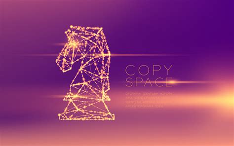 체스 나이트 와이어 프레임 다각형 미래 Bokeh 빛 프레임 구조와 렌즈 플레어 비즈니스 전략 개념의 디자인 일러스트 레이 션의