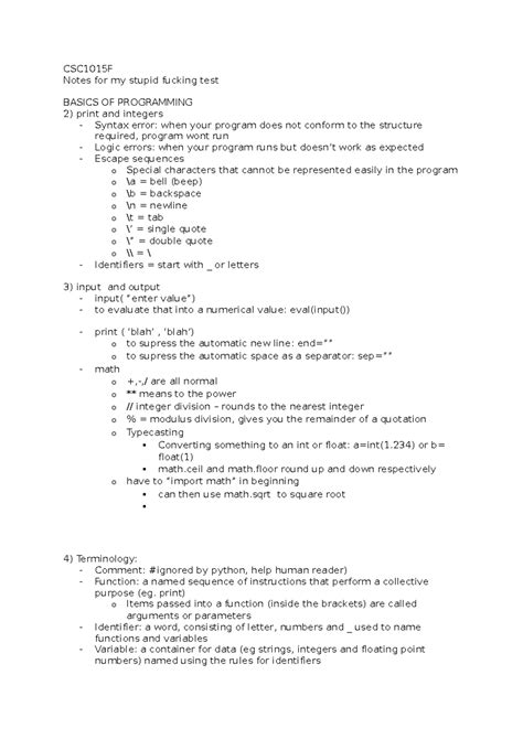 CSC F Notes Captured From Lecture CSC F Notes For My Stupid Fucking Test BASICS OF