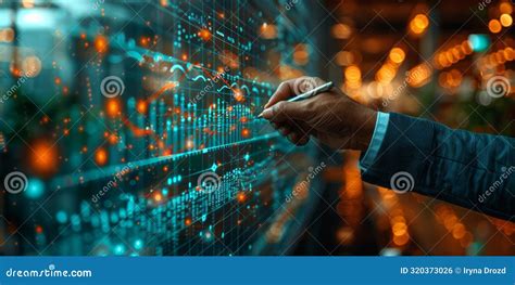 Business Professional Using A Stylus To Interact With A Complex Digital