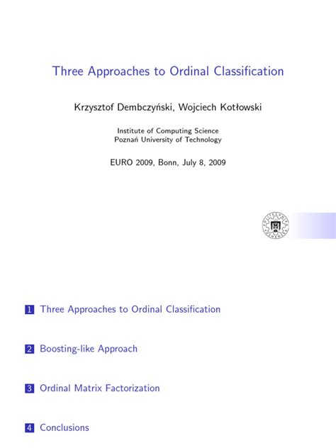Three Approaches To Ordinal Classification Slides 2009 Pdf Matrix