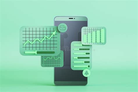 Smartphone With Business Charts On Green Background Data Software And Web Development Concept