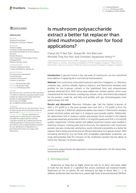 Pdf Is Mushroom Polysaccharide Extract A Better Fat Replacer Than Dried Mushroom Powder For