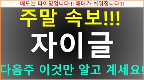 주식 주식전망 자이글 대박호재 공개할께요 다같이 수익 갑시다자이글 Youtube