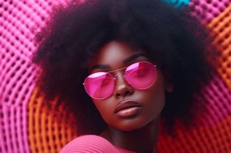 Premium Ai Image A Woman With Pink Sunglasses And A Pink Shirt