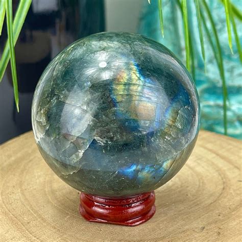 High Quality Labradorite Sphere Stand Included Flashy Labradorite