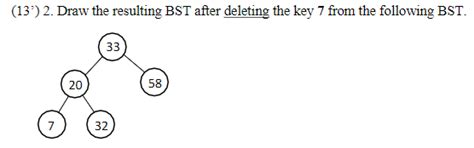 Solved 13 2 Draw The Resulting Bst After Deleting The Key
