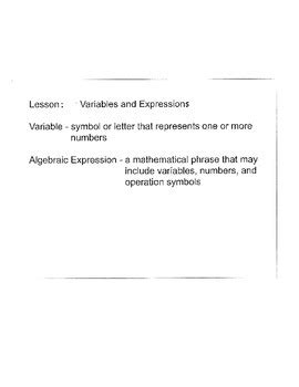 Algebra Variables And Expressions Lesson Plan By Jill Alumbaugh