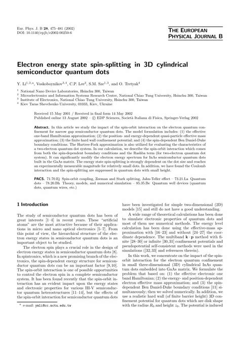 Pdf Electron Energy State Spin Splitting In 3d Cylindrical