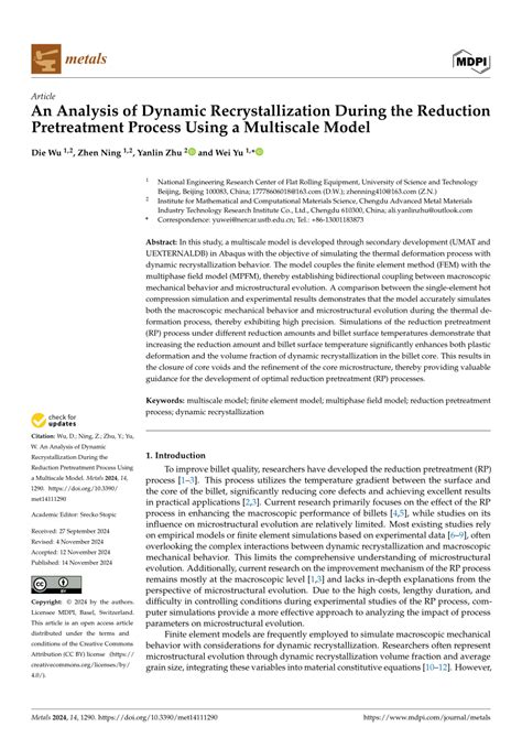 Pdf An Analysis Of Dynamic Recrystallization During The Reduction Pretreatment Process Using A