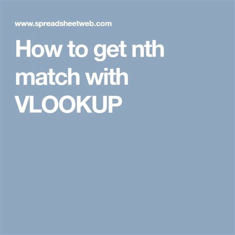 How To Get Nth Match With Vlookup