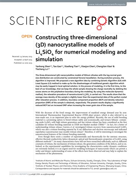 Pdf Constructing Three Dimensional 3d Nanocrystalline Models Of Li4sio4 For Numerical