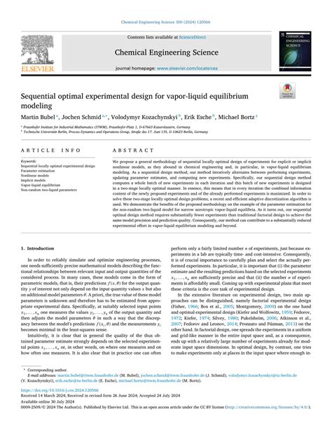Pdf Sequential Optimal Experimental Design For Vapor Liquid