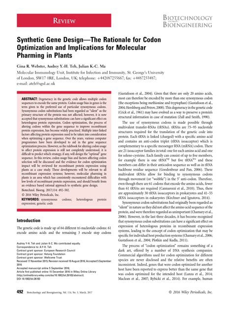 Synthetic Gene Design—the Rationale For Codon Optimization And Implications For Molecular