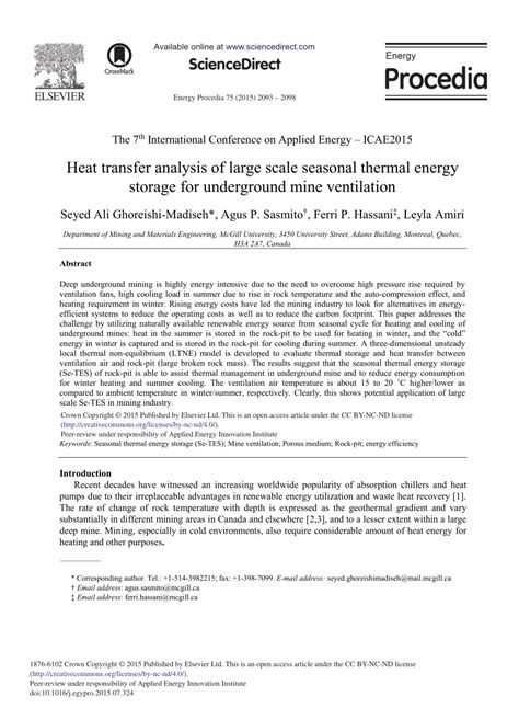Pdf Heat Transfer Analysis Of Large Scale Seasonal Thermal Energy Storage For Underground Mine