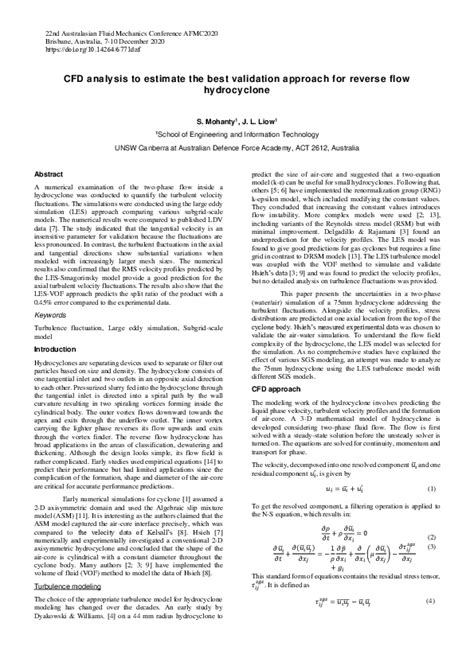 Pdf Cfd Analysis To Estimate The Best Validation Approach For Reverse Flow Hydrocyclone