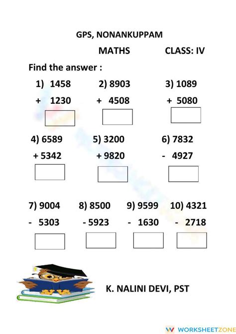 4 Digit Addition And Subtraction Worksheet