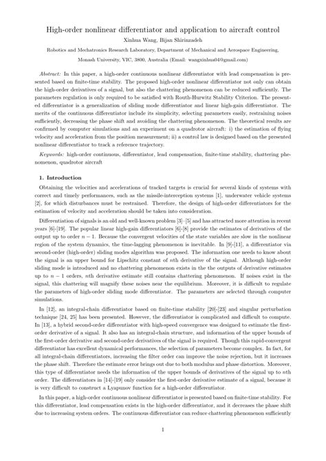 Pdf High Order Nonlinear Differentiator And Application To Aircraft