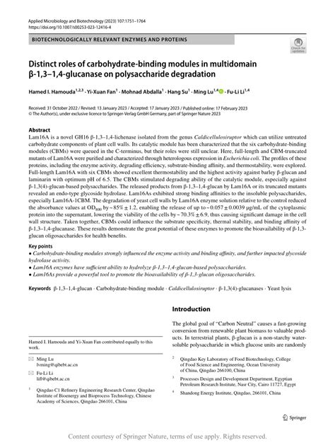 Distinct Roles Of Carbohydrate Binding Modules In Multidomain β 1314 Glucanase On