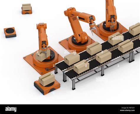 Automation Factory Concept With 3d Rendering Robot Arm With Warehouse Robot And Conveyor Belt