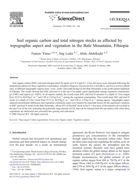 Pdf Soil Organic Carbon And Total Nitrogen Stocks As Affected By