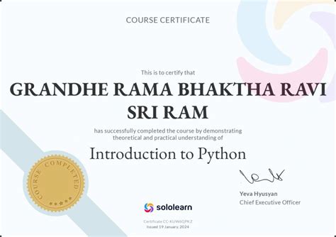 Finished Introduction To Python On Sololearn Grandhe Rama Bhaktha