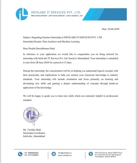 Drashti Patel On Linkedin Internship Infolabz