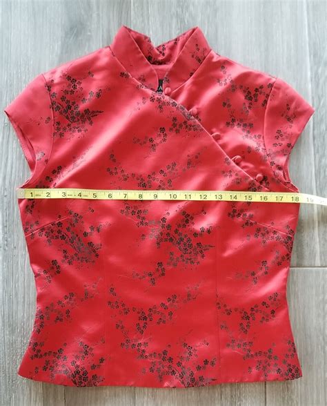 Xscape Joanna Chen Red Satin Cherry Blossom Mandarin Gem