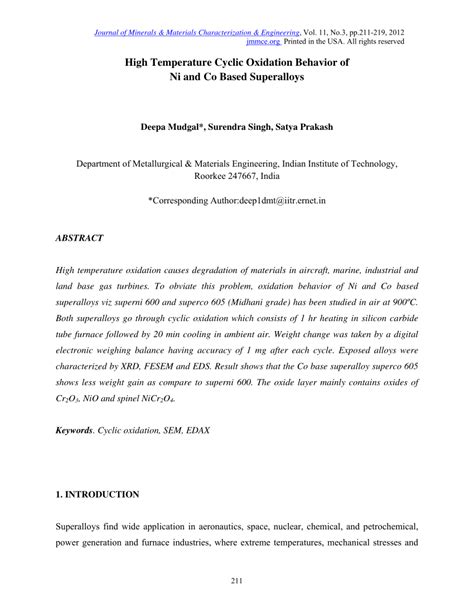 Pdf High Temperature Cyclic Oxidation Behavior Of Ni And Co Based