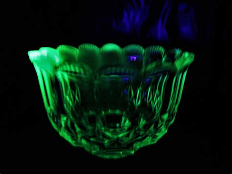 Vintage Czech Bohemian Uranium Cut Crystal Glass Vase Bowl Art Deco 1930s Etsy