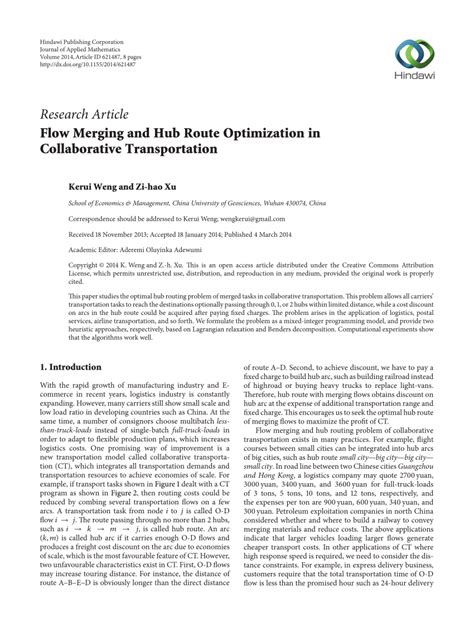 Pdf Flow Merging And Hub Route Optimization In Collaborative Transportation