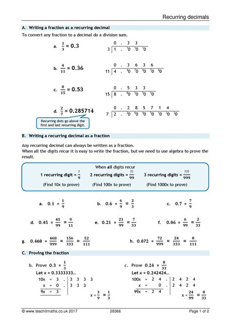 Recurring Decimals And Fractions Review Ks3 4 Maths Teachit