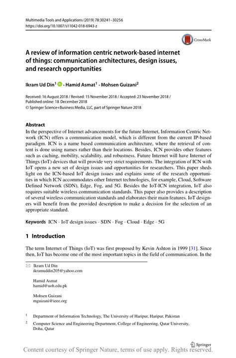 A Review Of Information Centric Network Based Internet Of Things Communication Architectures