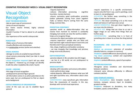 Wk 3 Visual Object Recognition Notes Cognitive Psychology Week