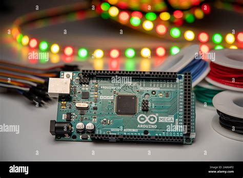 Arduino Mega2560 Displayed With Hookup Wire LED Strip Breadboard And
