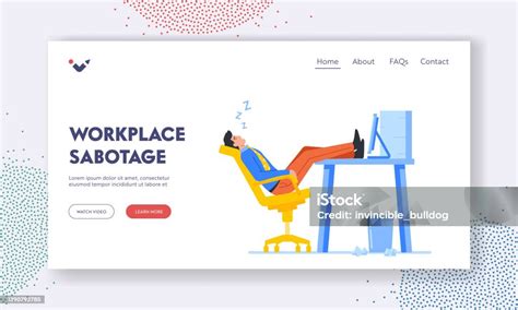 직장 사보타주 방문 페이지 템플릿 피곤한 과로한 노동자 책상 위에 누워있는 다리가있는 비즈니스 캐릭터 수면 감정에 대한 스톡 벡터 아트 및 기타 이미지 Istock