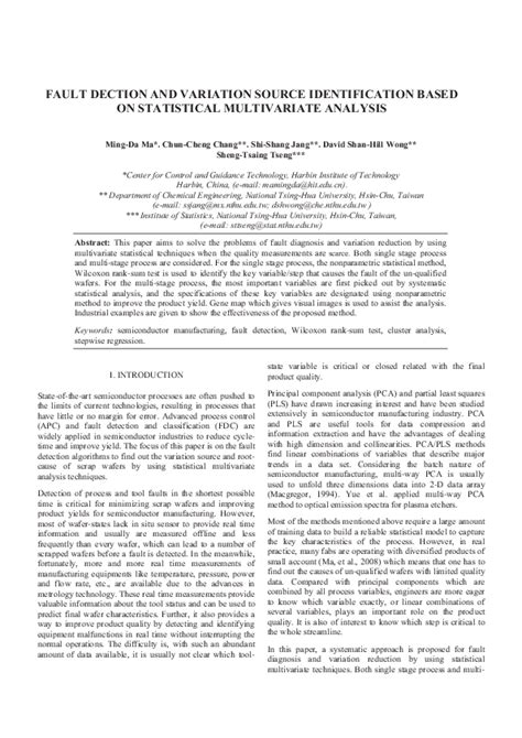 Pdf Fault Dection And Variation Source Identification Based On Statistical Multivariate Analysis