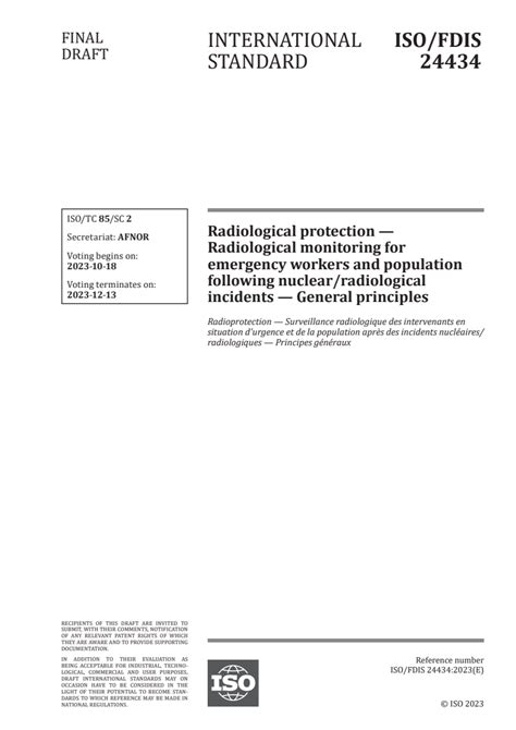 ISO FDIS Radiological Protection Radiological Monitoring For Emergency Workers And