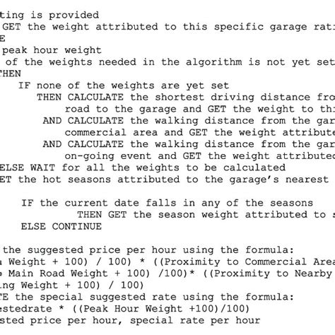 Pseudocode Representation Of The Fee Quotation Generation Algorithm