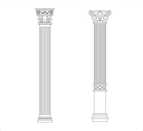 Fluted Columns With Corinthian Capitals Dwg Cad Block