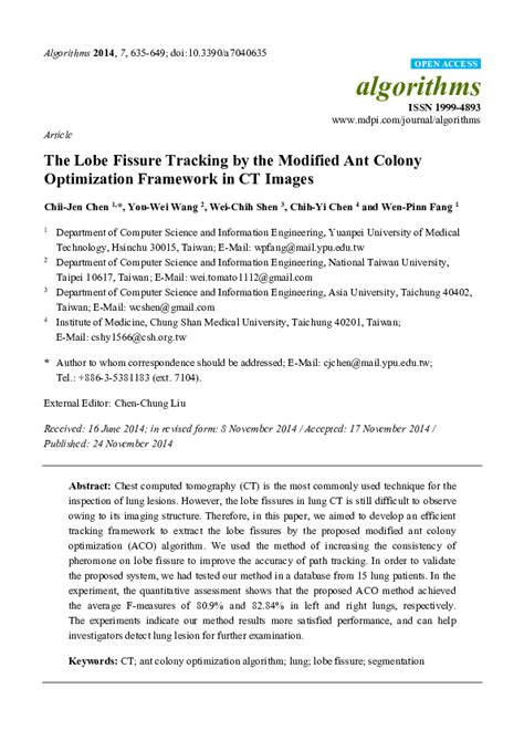 Pdf The Lobe Fissure Tracking By The Modified Ant Colony Optimization Framework In Ct Images