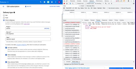 Google Cloud Platform Error Trying To Create A GCP Pub Sub BigQuery