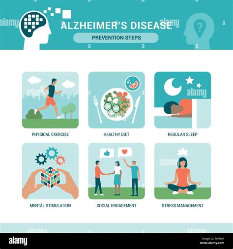 Alzheimers Disease Prevention Steps Infographic Healthy Lifestyle And Wellbeing Concept Stock