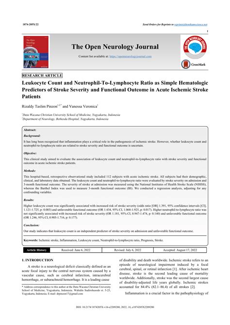 Pdf Leukocyte Count And Neutrophil To Lymphocyte Ratio As Simple Hematologic Predictors Of